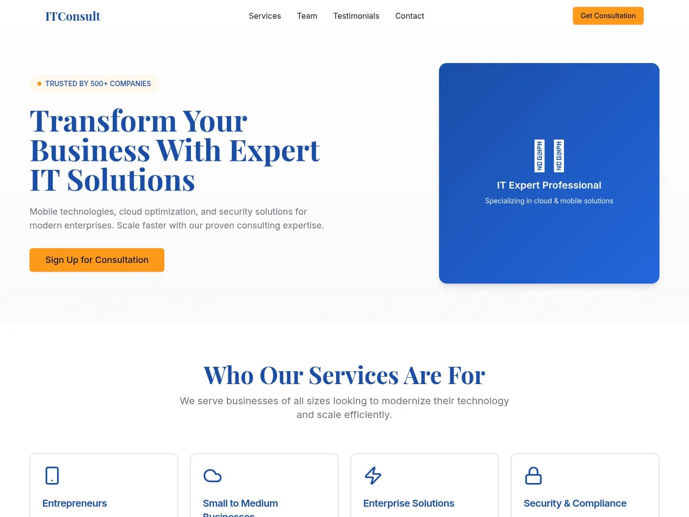 Landing Page for IT Consulting & Mobile Solutions