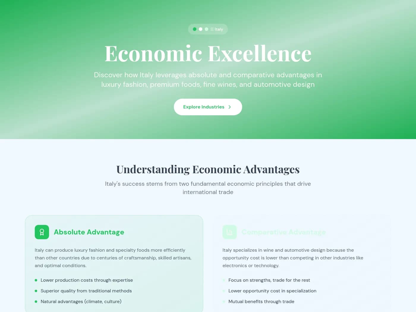 Italy's Economic Advantages Explorer