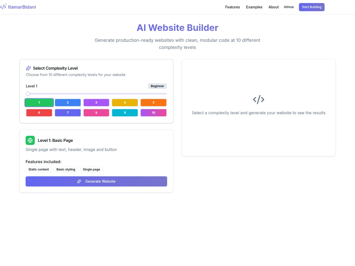 ItamarBidani - AI Website Builder with Multi-Level Complexity and Assistant AI
