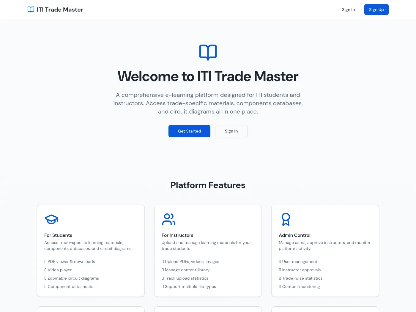 ITI Trade Master: Comprehensive Trade-Based E-learning Platform for ITI Students & Instructors
