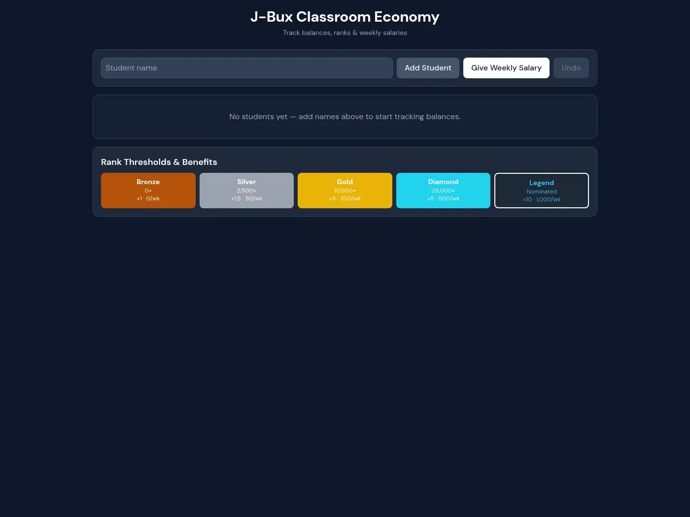 J-Bux: Classroom Economy Tracker