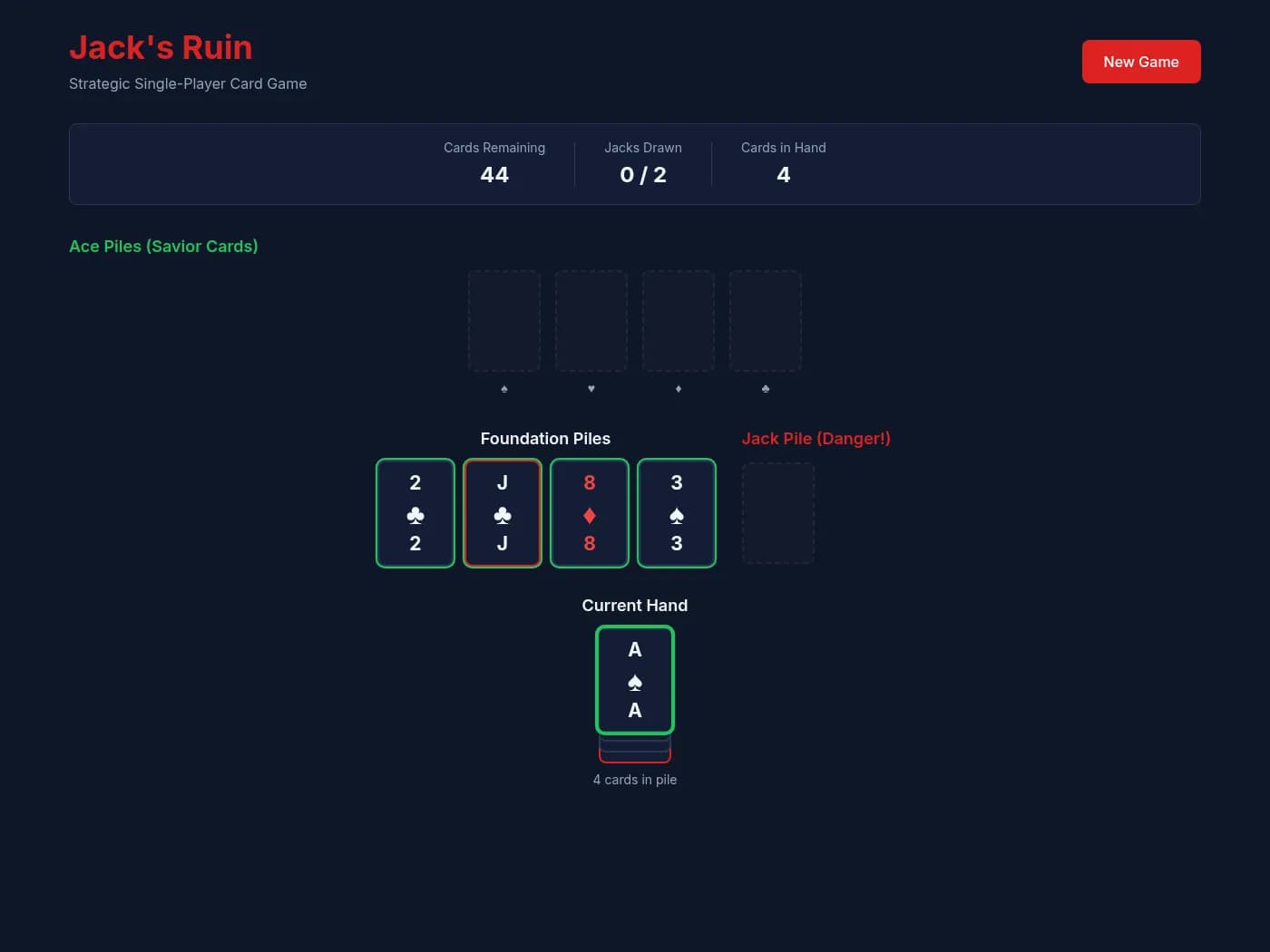 Jack's Ruin: Strategic Single-Player Card Game App