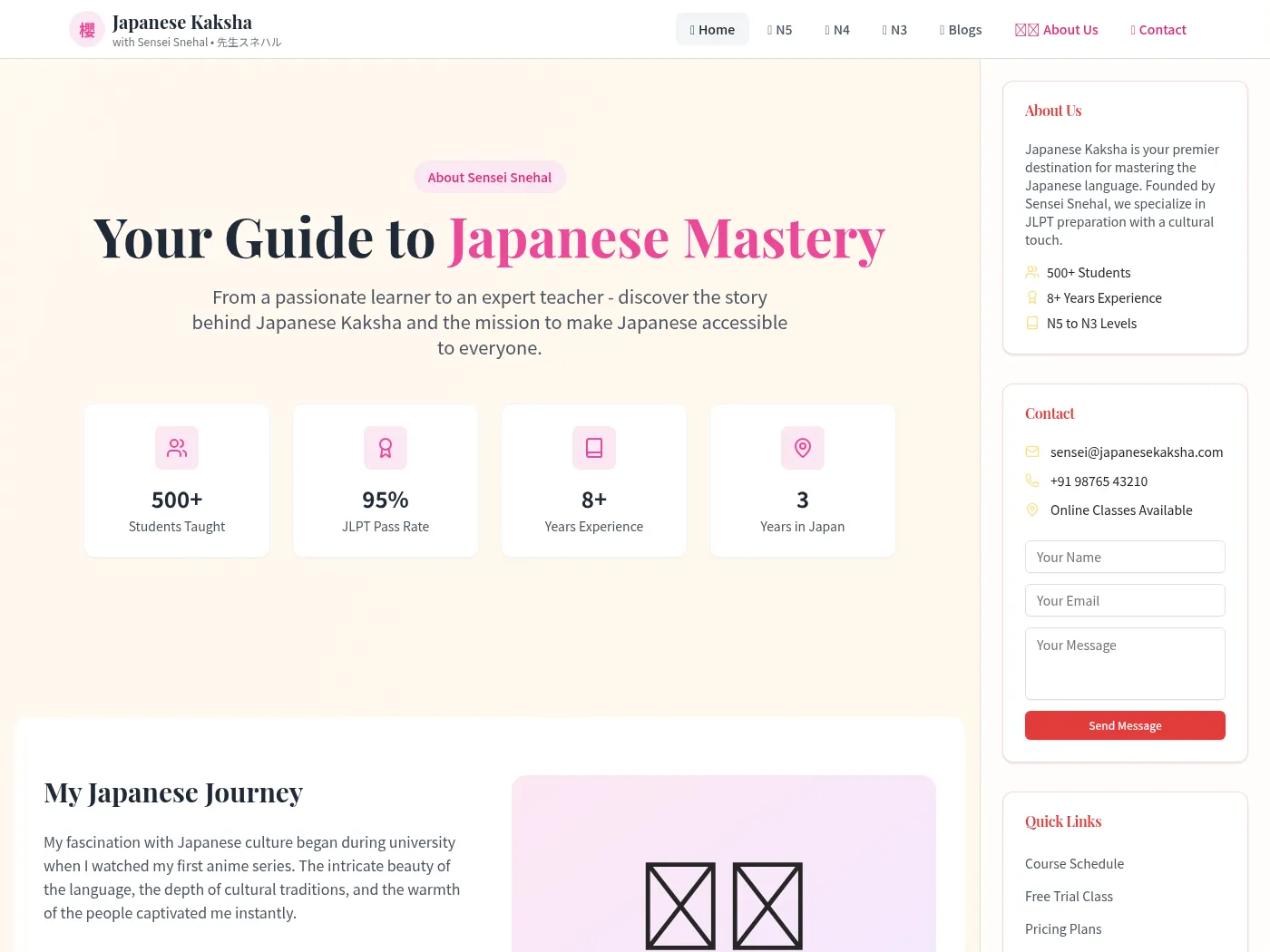 Japanese Kaksha Sensei Snehal – Online Japanese Learning Platform Website