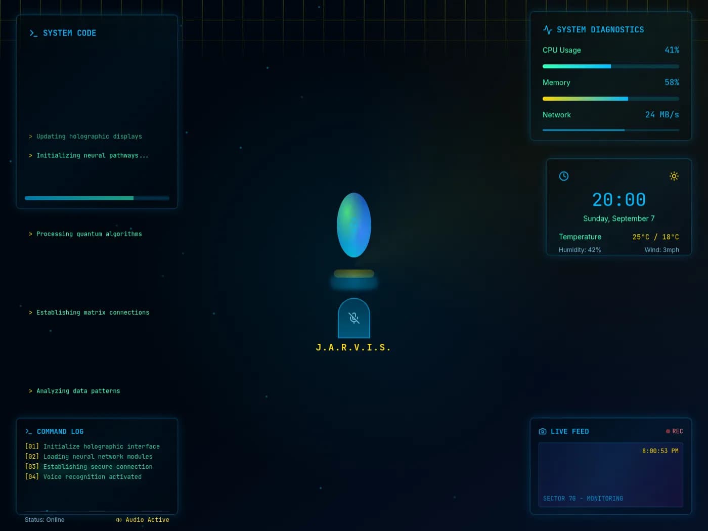 J.A.R.V.I.S. AI Playground – Holographic Coding Interface
