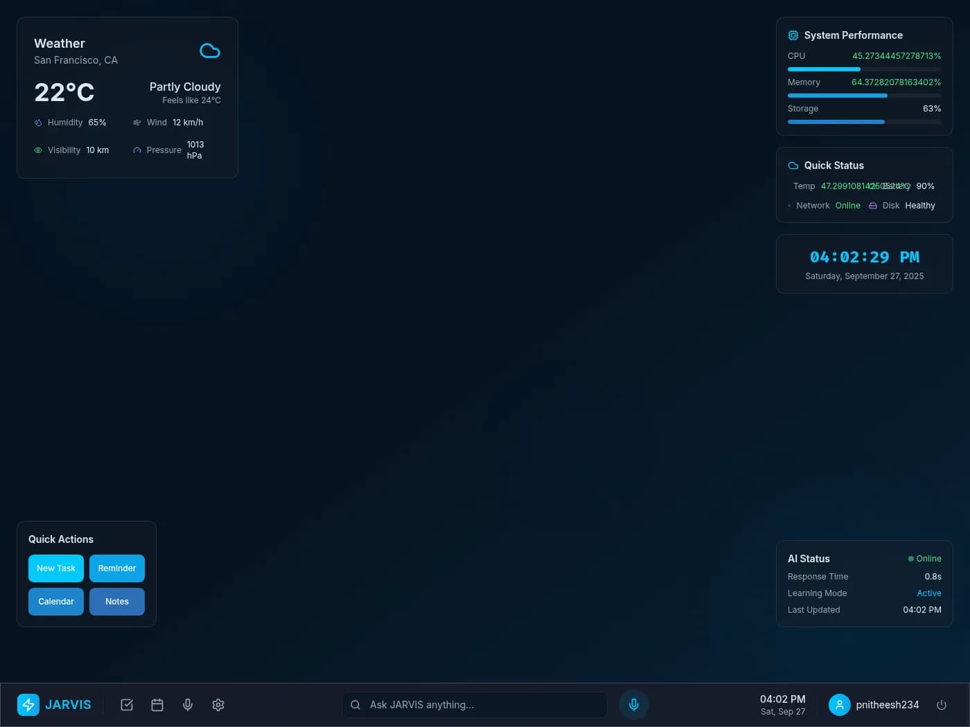 JARVIS AI Personal Assistant Dashboard for Windows