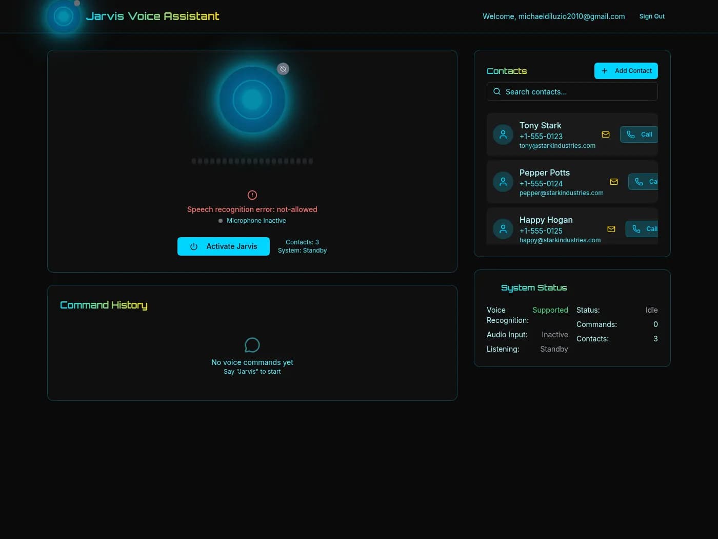 Jarvis Voice Assistant for Contact Calling