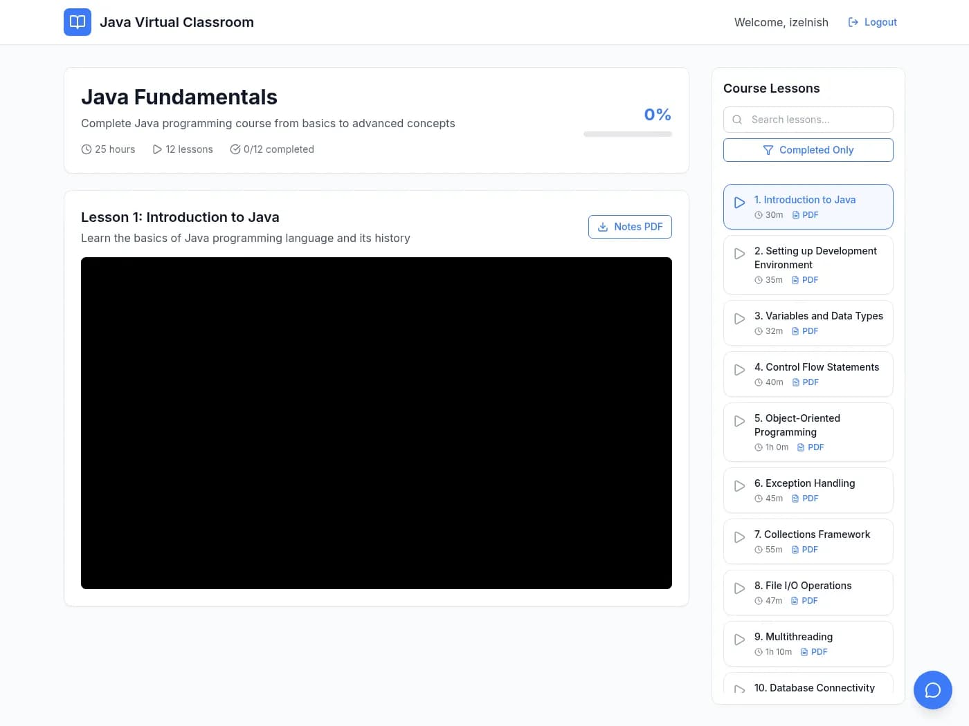 Java Virtual Classroom Platform