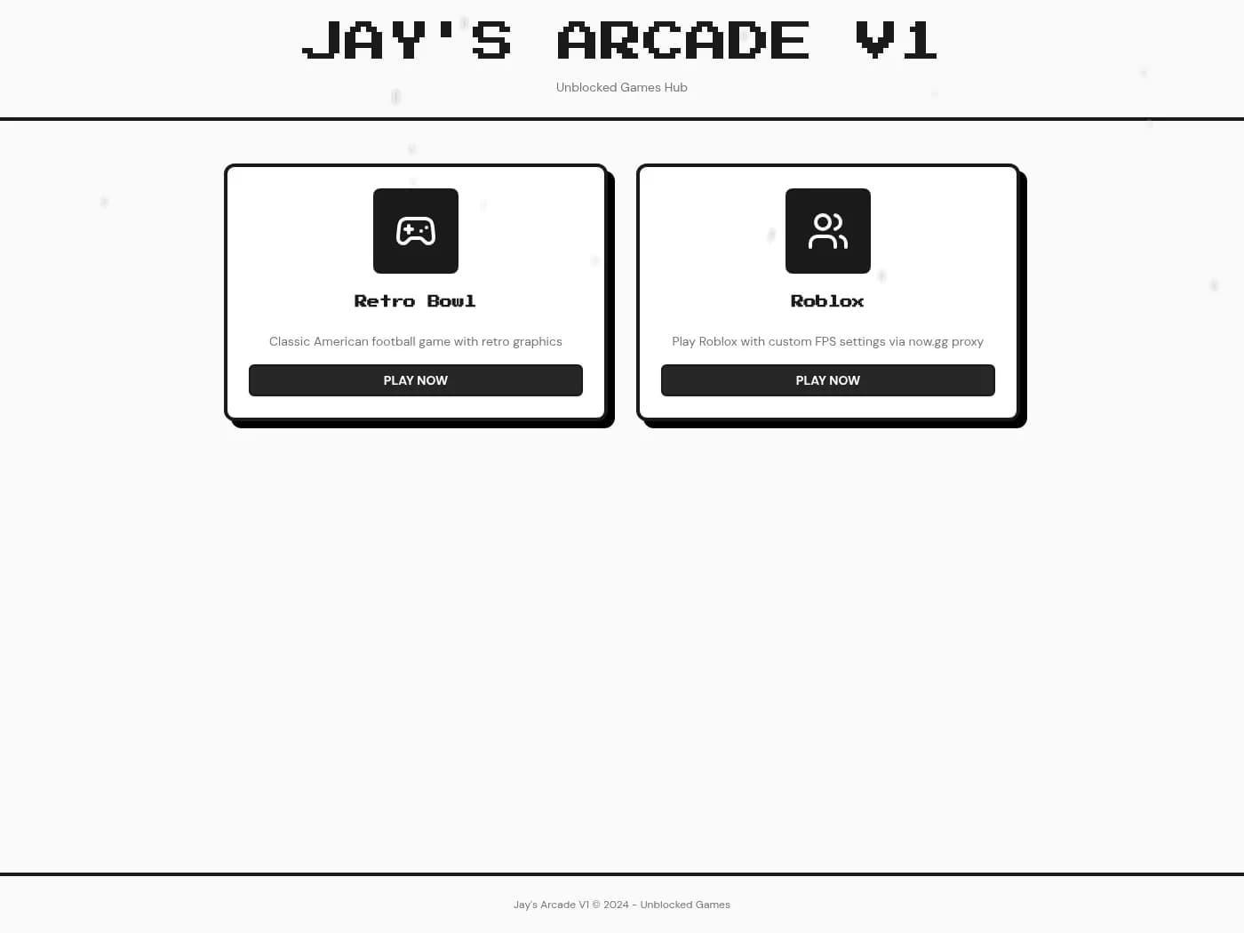 Jays Arcade V1 - Unblocked Games Hub with Snowy Retro Theme
