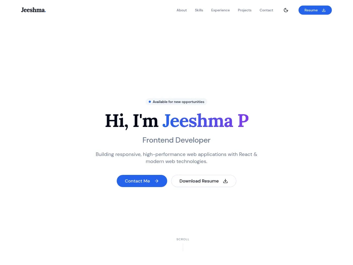 Jeeshma P Portfolio – Modern Responsive Frontend Developer Website