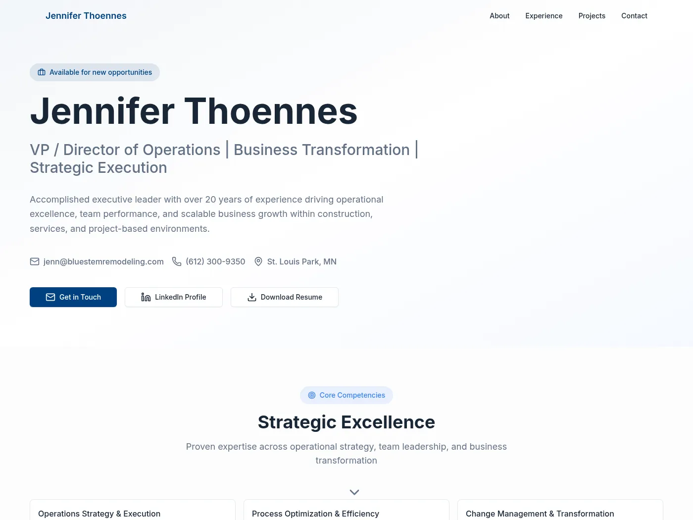 Executive Portfolio Web Profile for Jennifer Thoennes