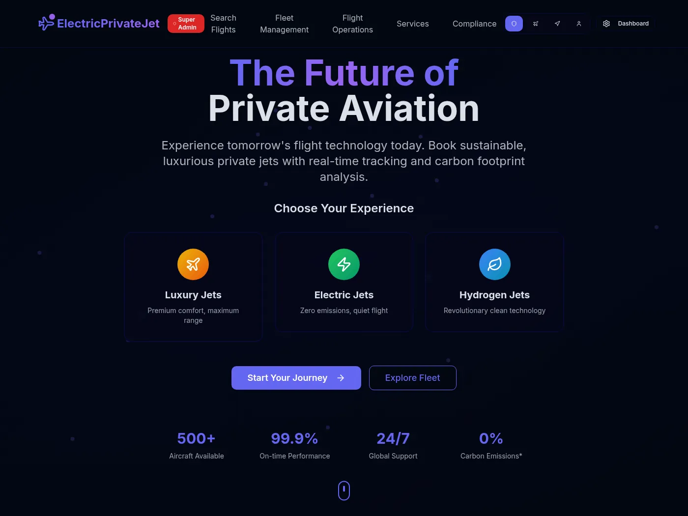 Jetveza: Futuristic Private Jet Booking Platform with Live Flight & Carbon Tracking