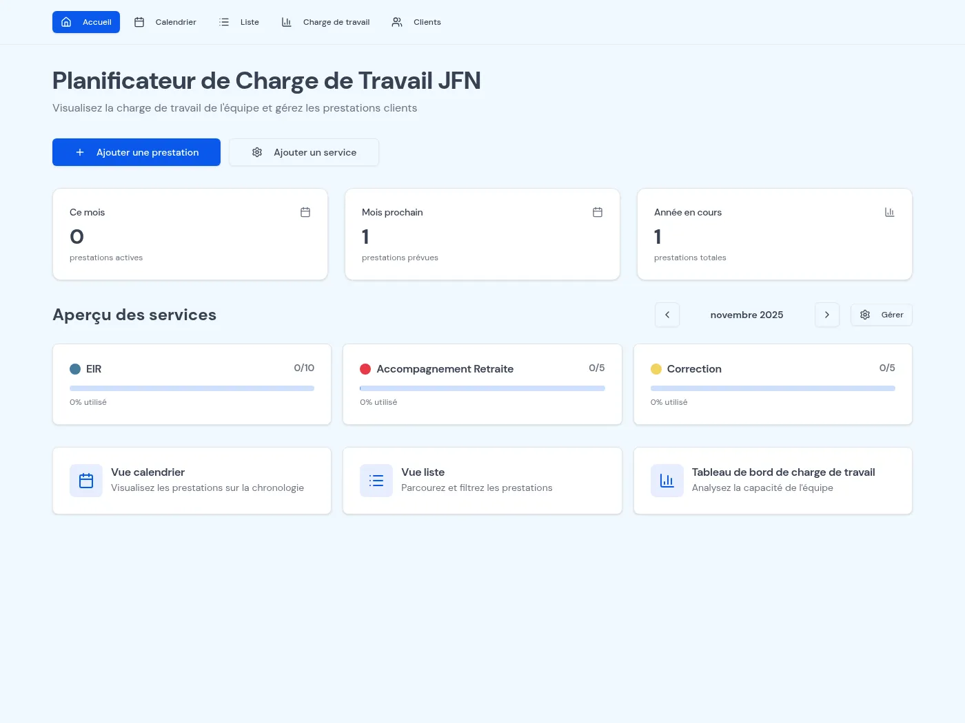 JFN Workload Planner – Visual Web App for Yearly Client Engagements and Team Workload Tracking