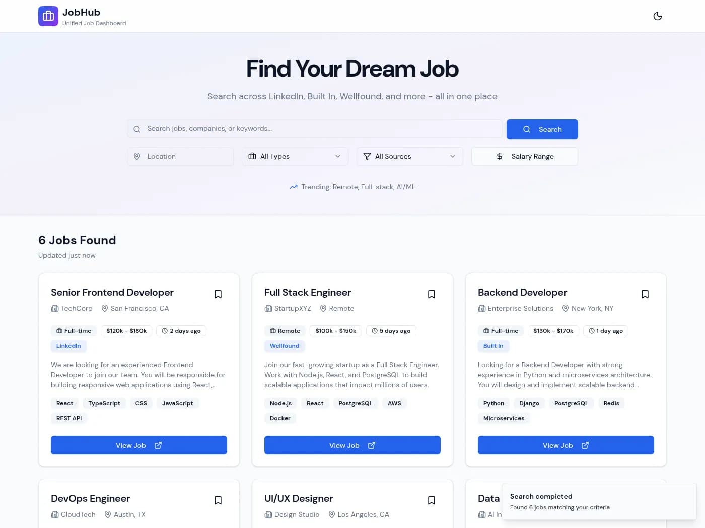 Unified Job Opportunity Dashboard