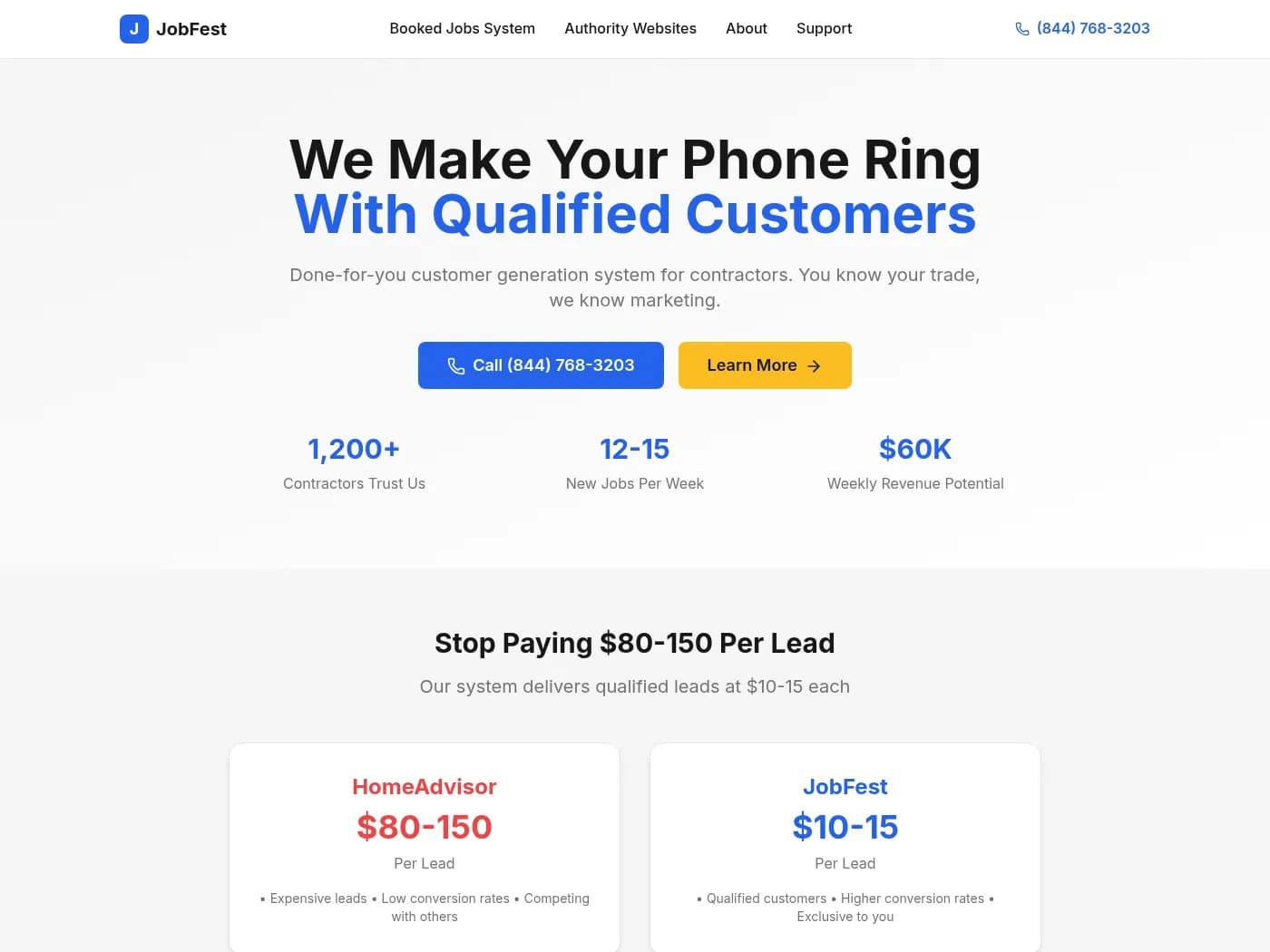 JobFest Contractor Lead Generation Website