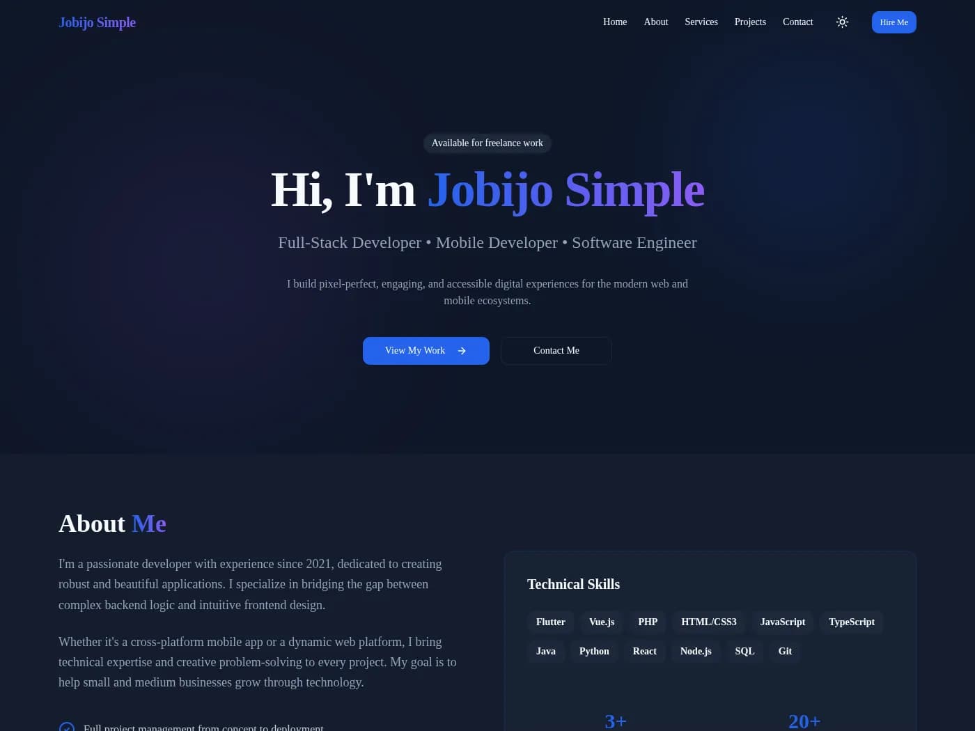 Jobijo Simple – Modern Full-Stack & Mobile Developer Portfolio