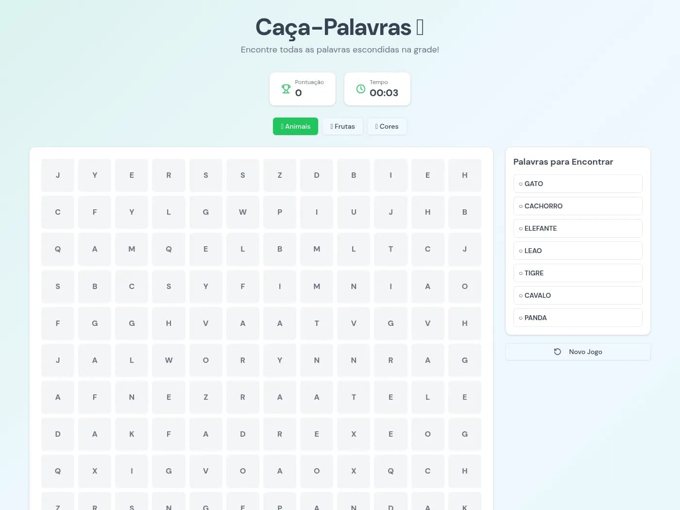 Jogo de Caça-Palavras Interativo