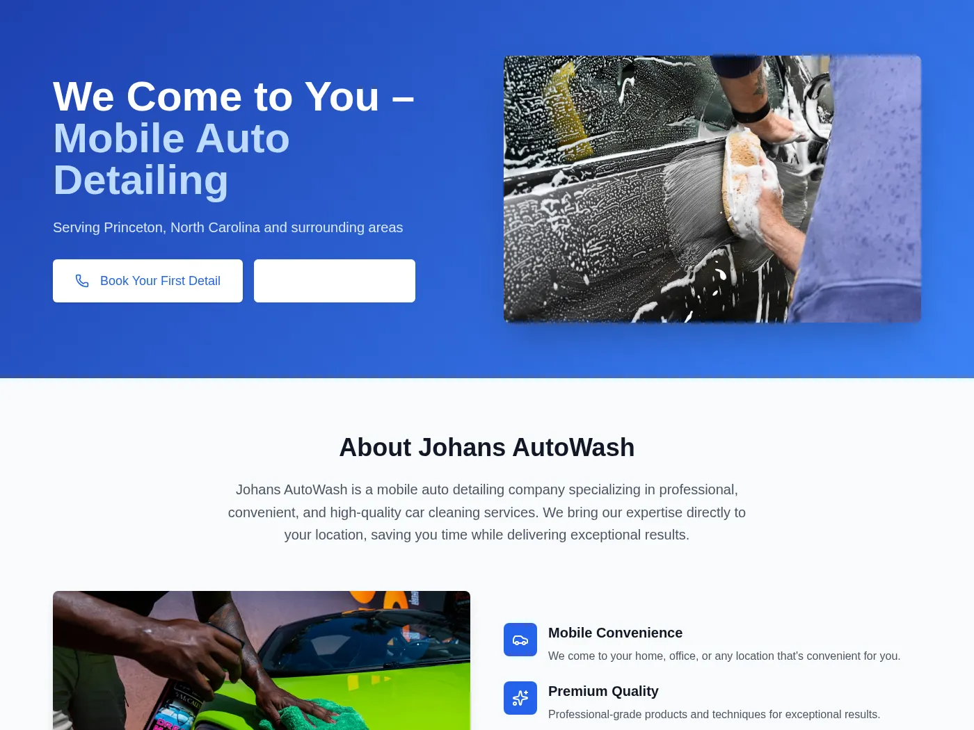 Johans AutoWash Booking Website