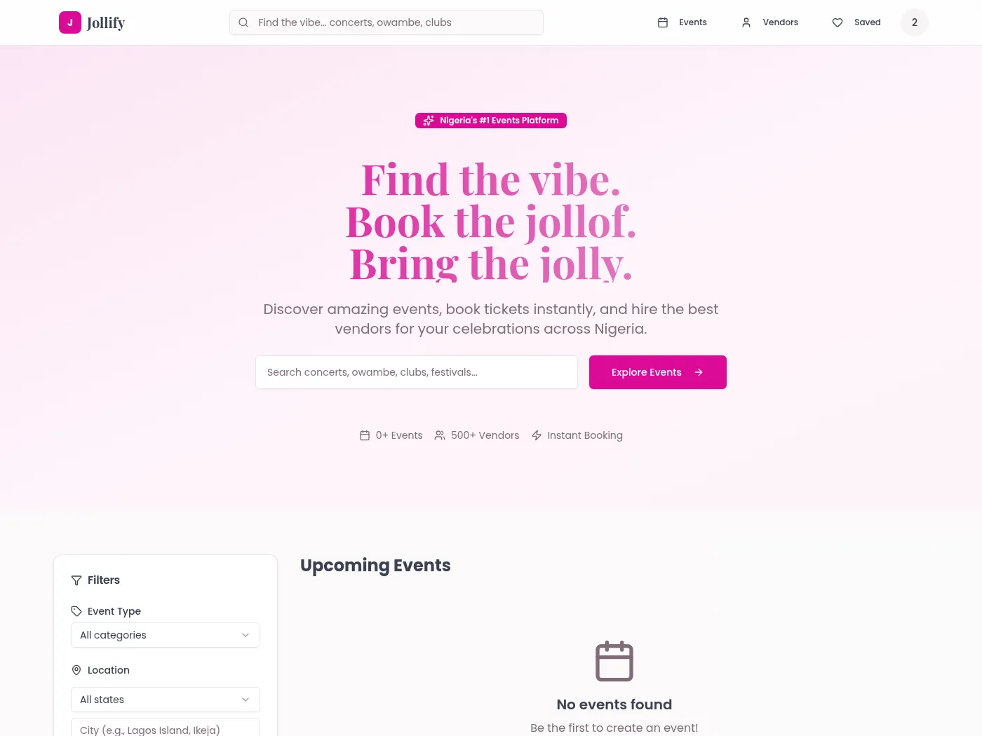 Jollify — Nigeria-first Web Platform for Events, Ticketing & Vendor Marketplace