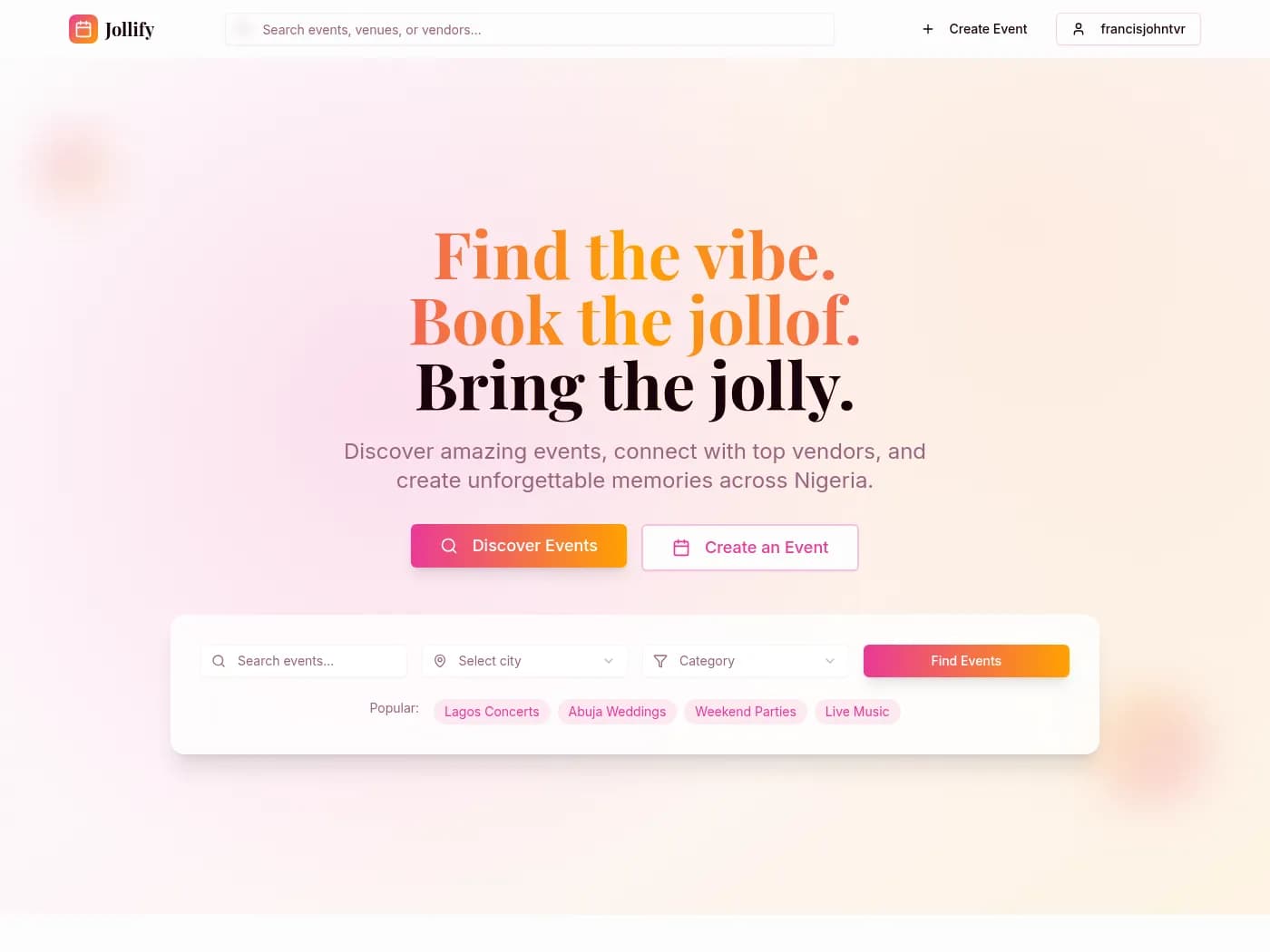 Jollify — Nigeria-First Event Discovery, Ticketing & Vendor Marketplace