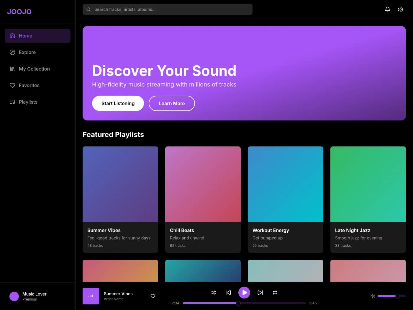 JOOJO - Modern Music Streaming Platform