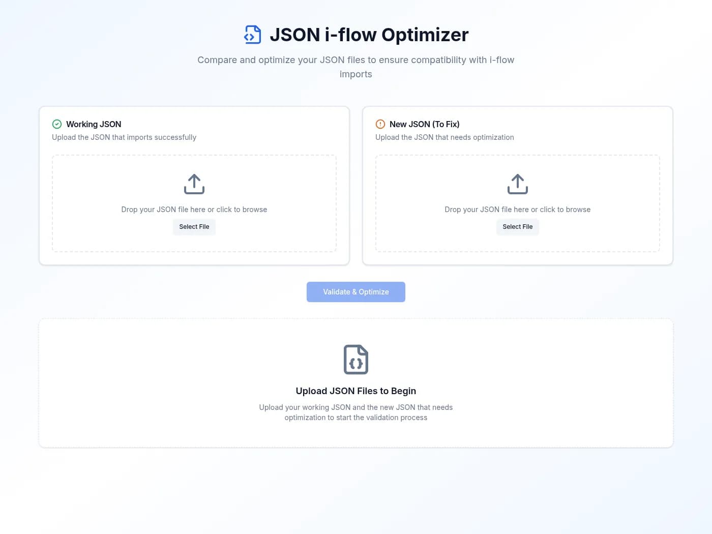 JSON Validator and Optimizer for i-flow Imports