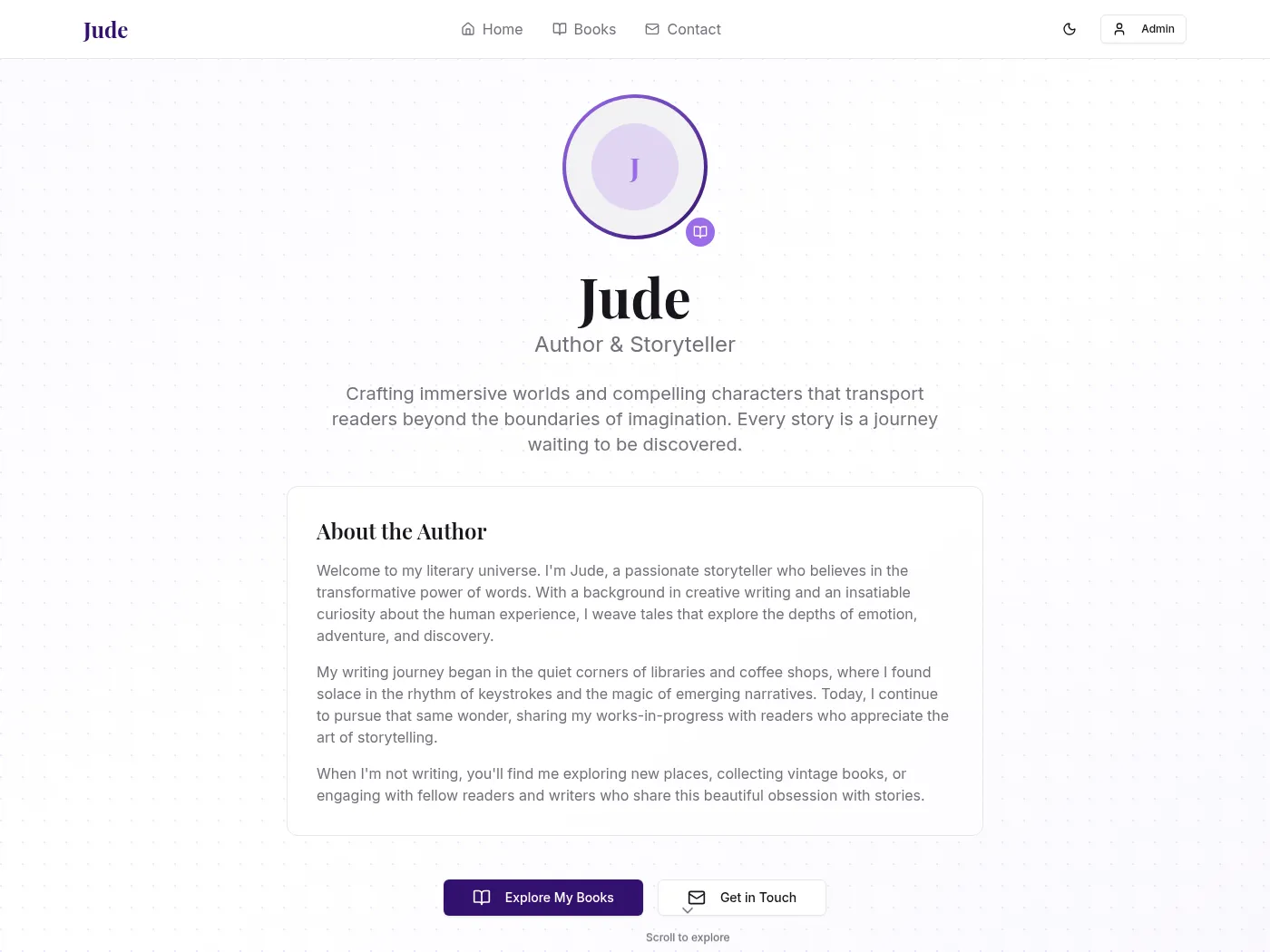 Jude's Author Portfolio & Interactive Flipbook Site