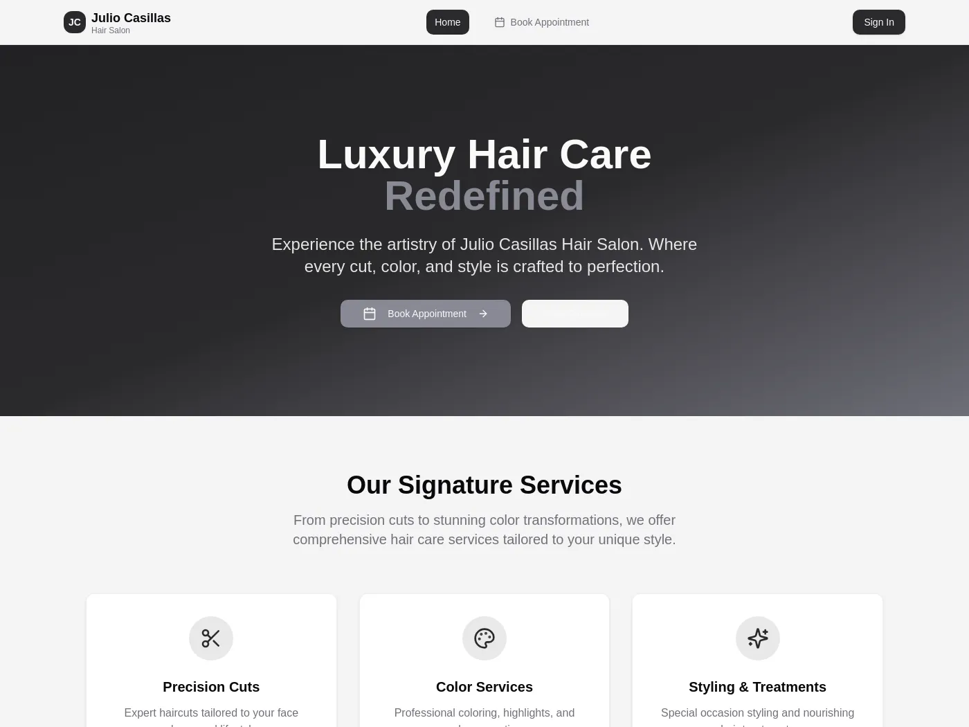 Julio Casillas Hair Salon Booking Platform