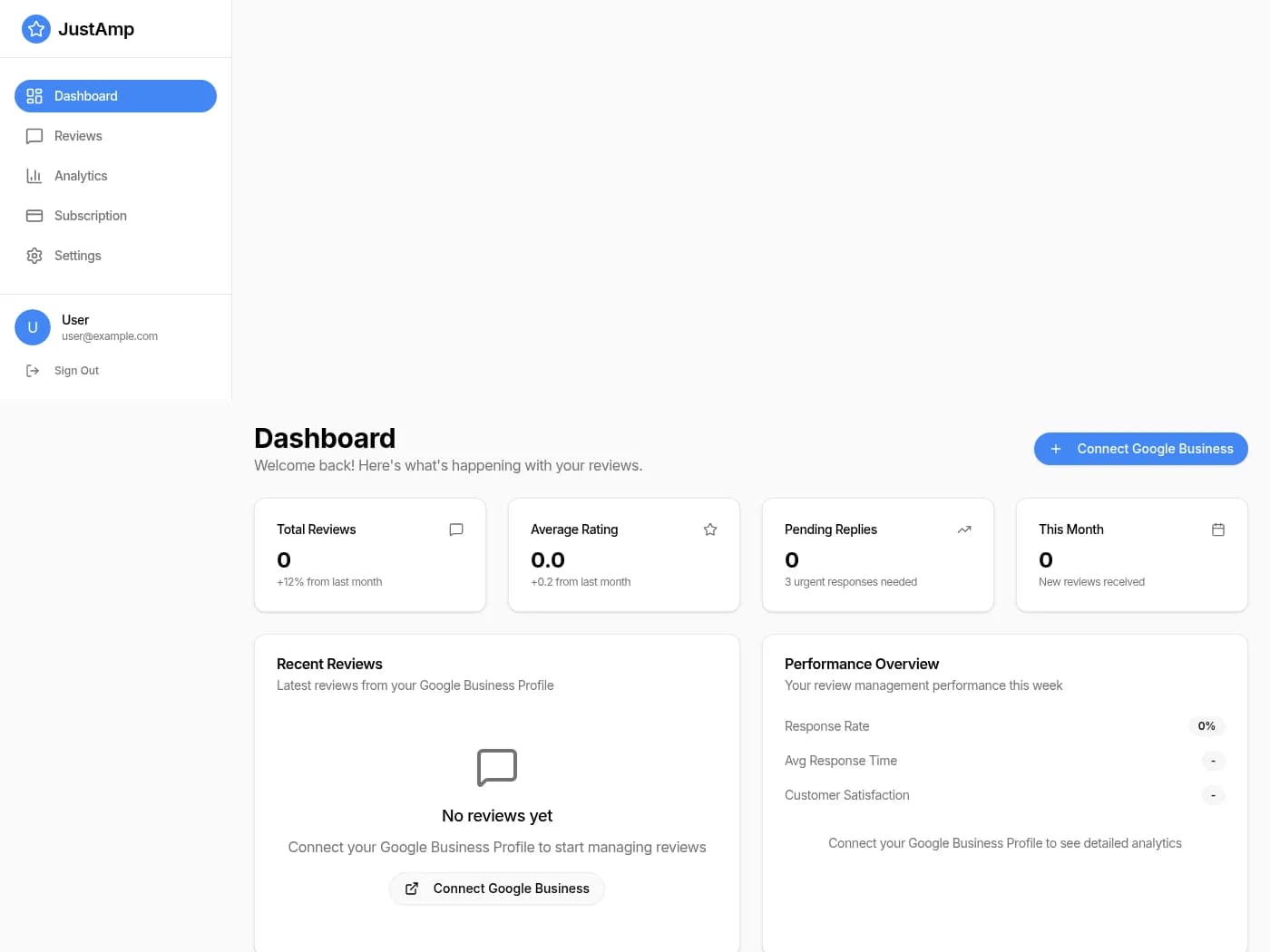 JustAmp: Google Review Reply & Analytics Web App