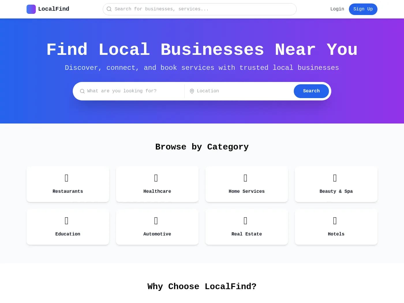 Unified Local Business Discovery & Booking Platform (Justdial Clone) for Web & Mobile