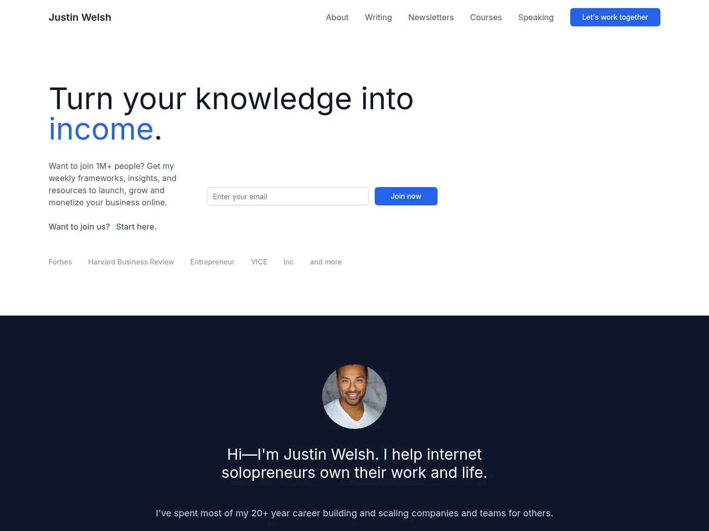 Personal Brand Website Clone of Justin Welsh