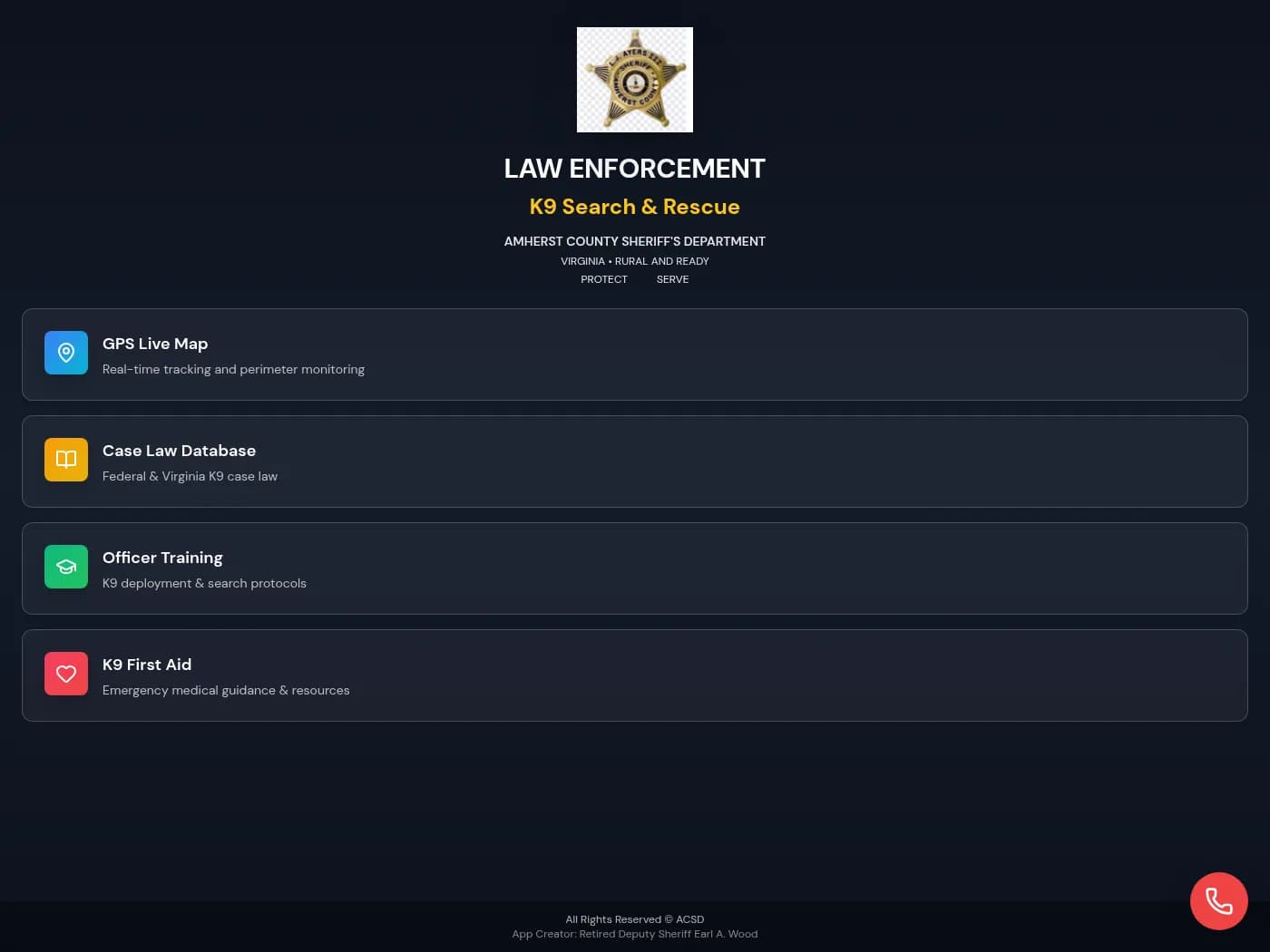 K9 Search & Rescue Real-Time PWA for Law Enforcement (ACSD)