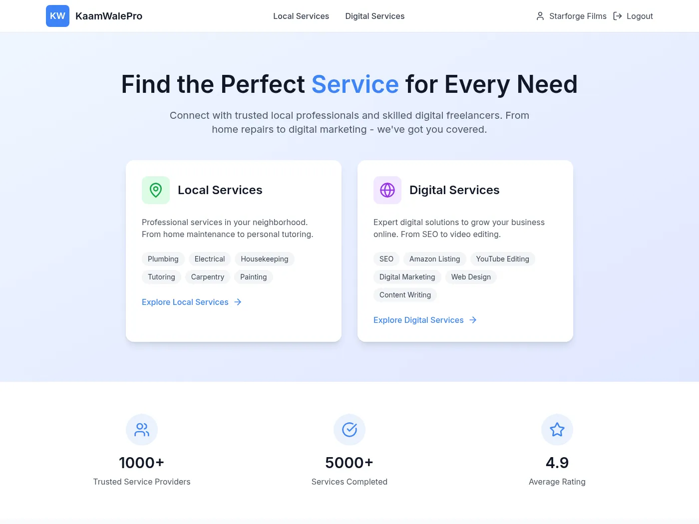 KaamWalePro Hybrid Service Marketplace Platform