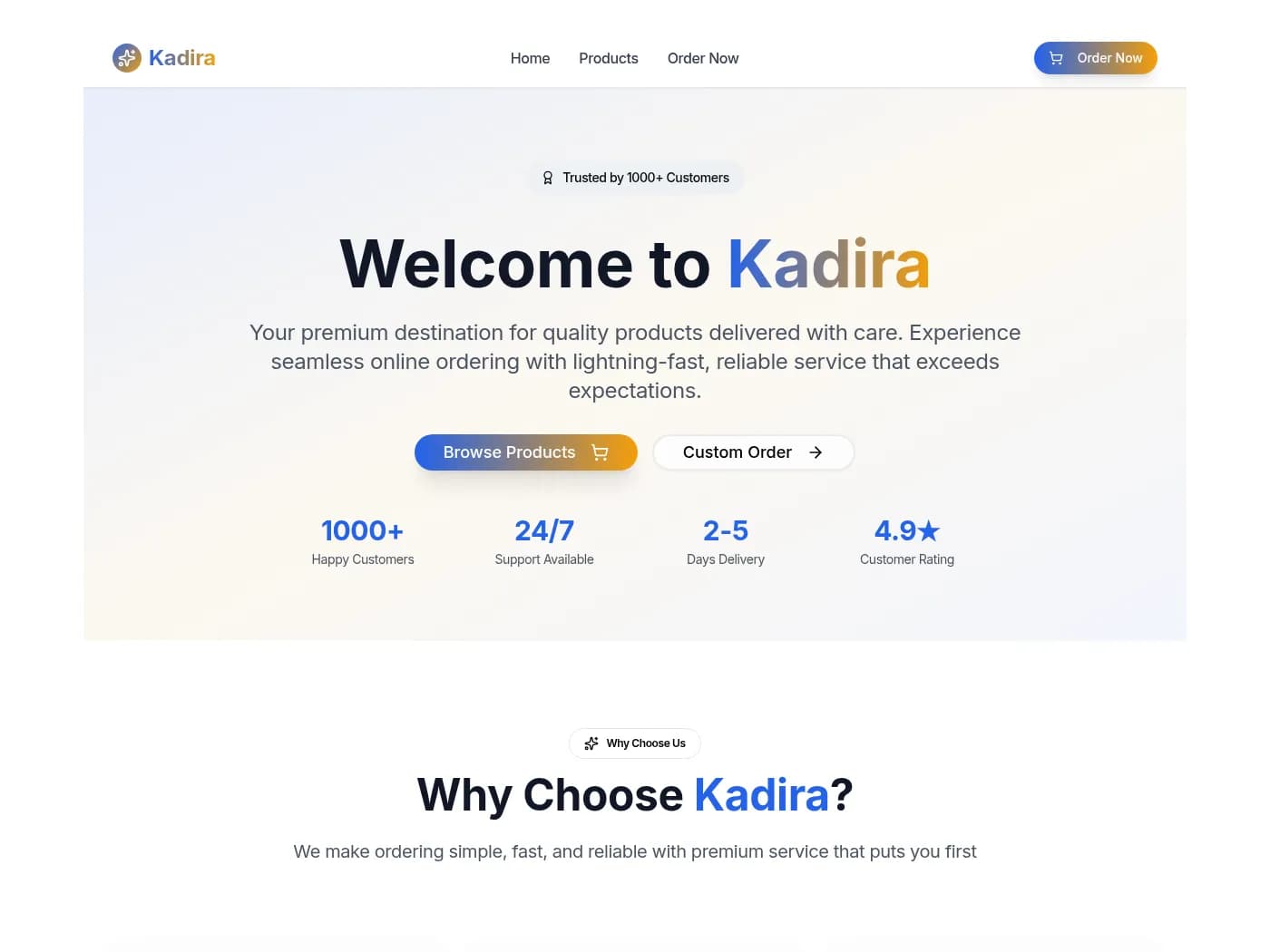 Kadeera Online Ordering Website