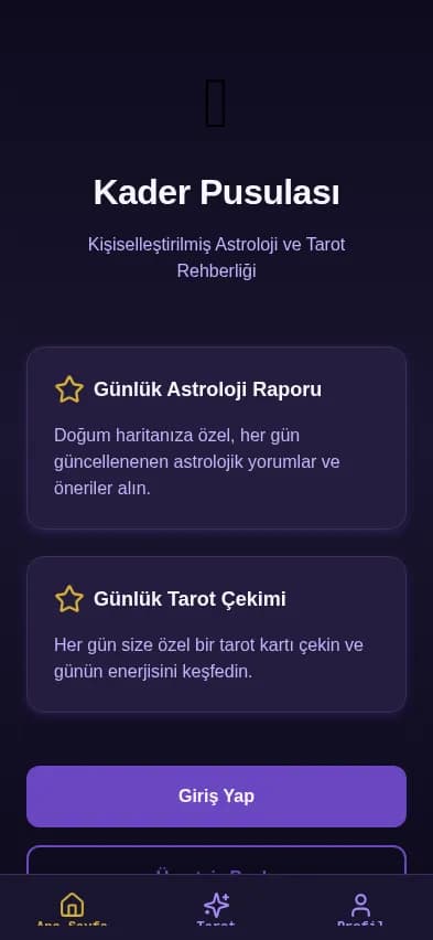 Kader Pusulası: Kişiselleştirilmiş Astroloji & Tarot Mobil Abonelik Uygulaması