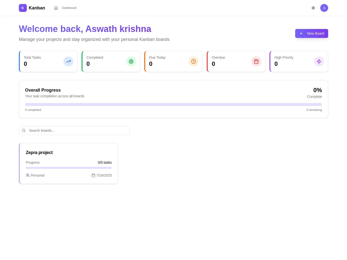 Modern Kanban Task Management Web App