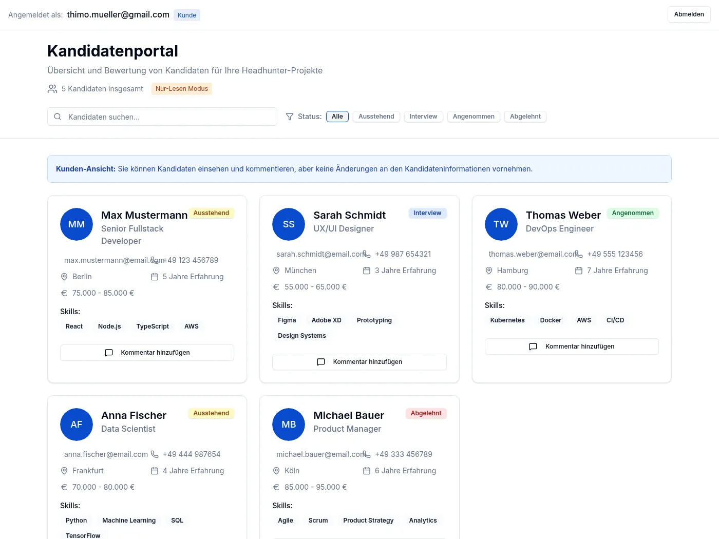 Kandidatenportal für Headhunter