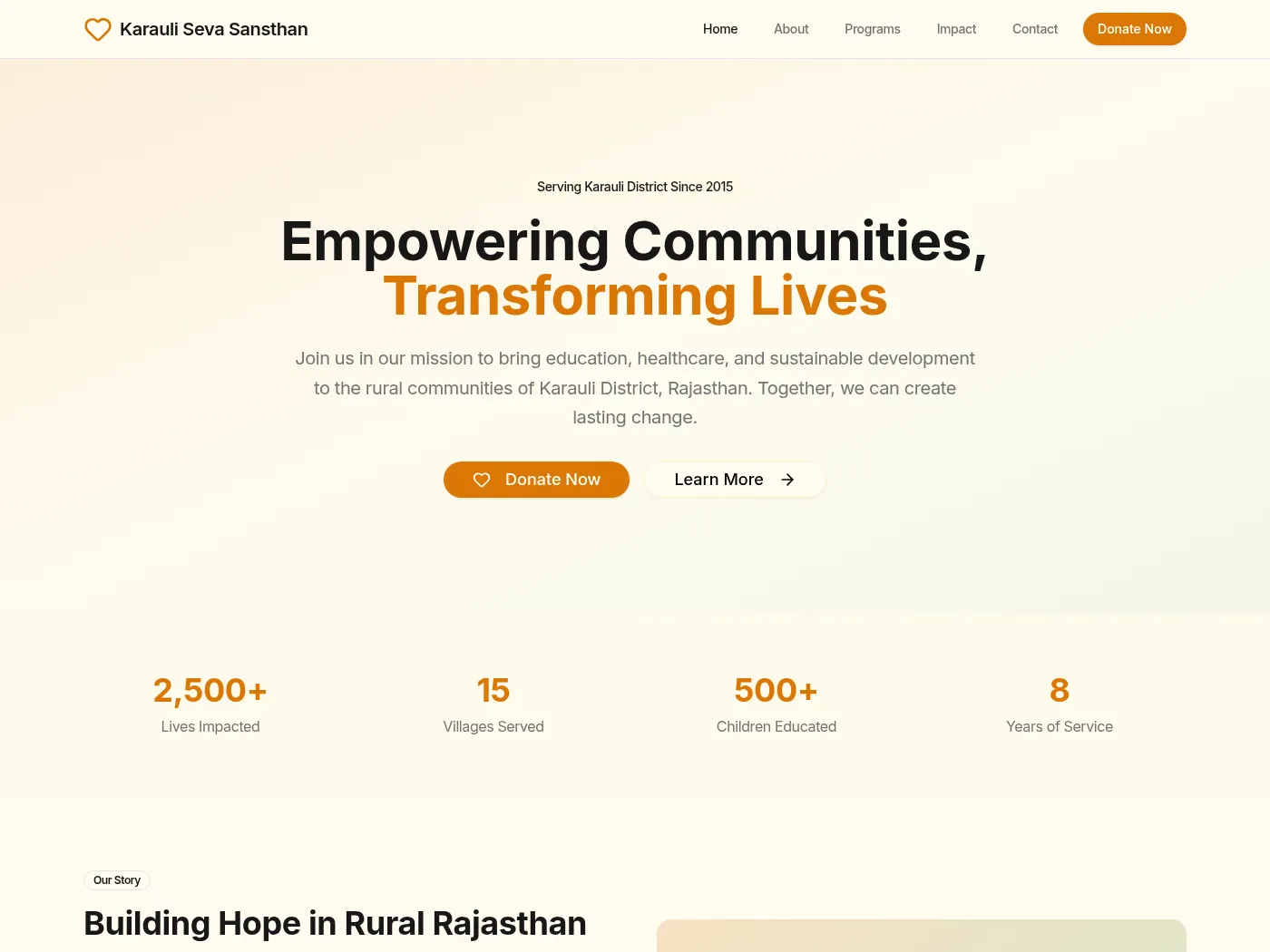 Karauli NGO Impact Landing Page