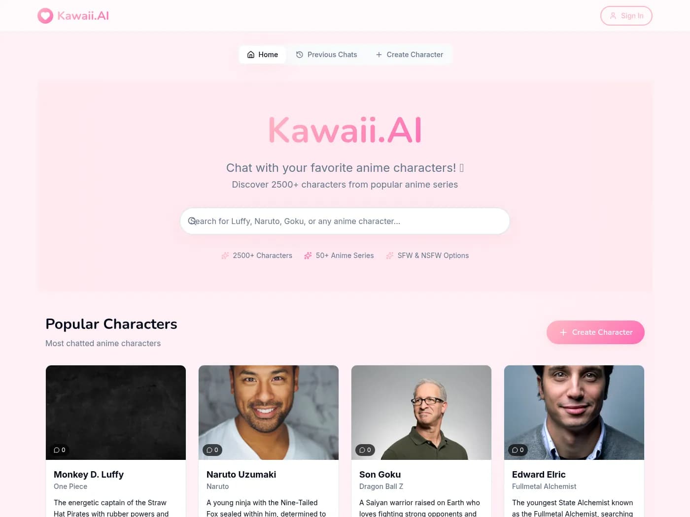 Kawaii.AI: Anime Character Chatbot Platform