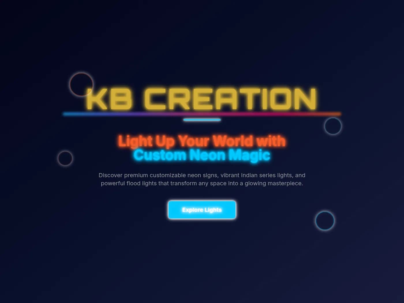 KB CREATION: Premium Neon & Lighting Ecommerce Website