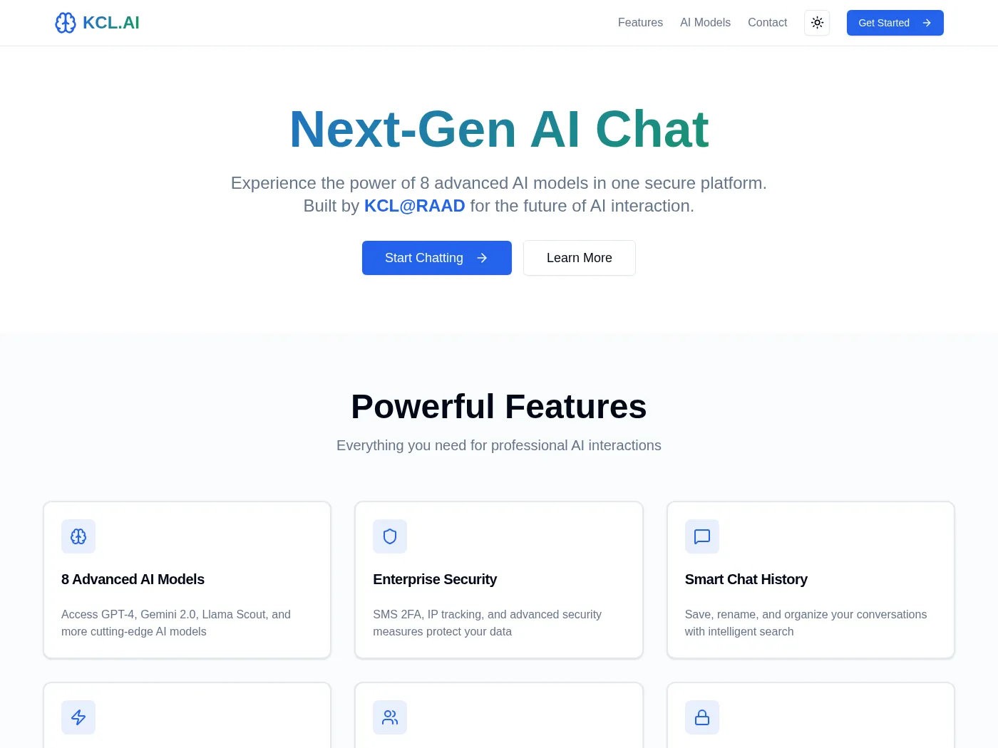 KCL.AI - Advanced ChatGPT Clone with Custom AI Models, Secure Auth, and Admin Panel