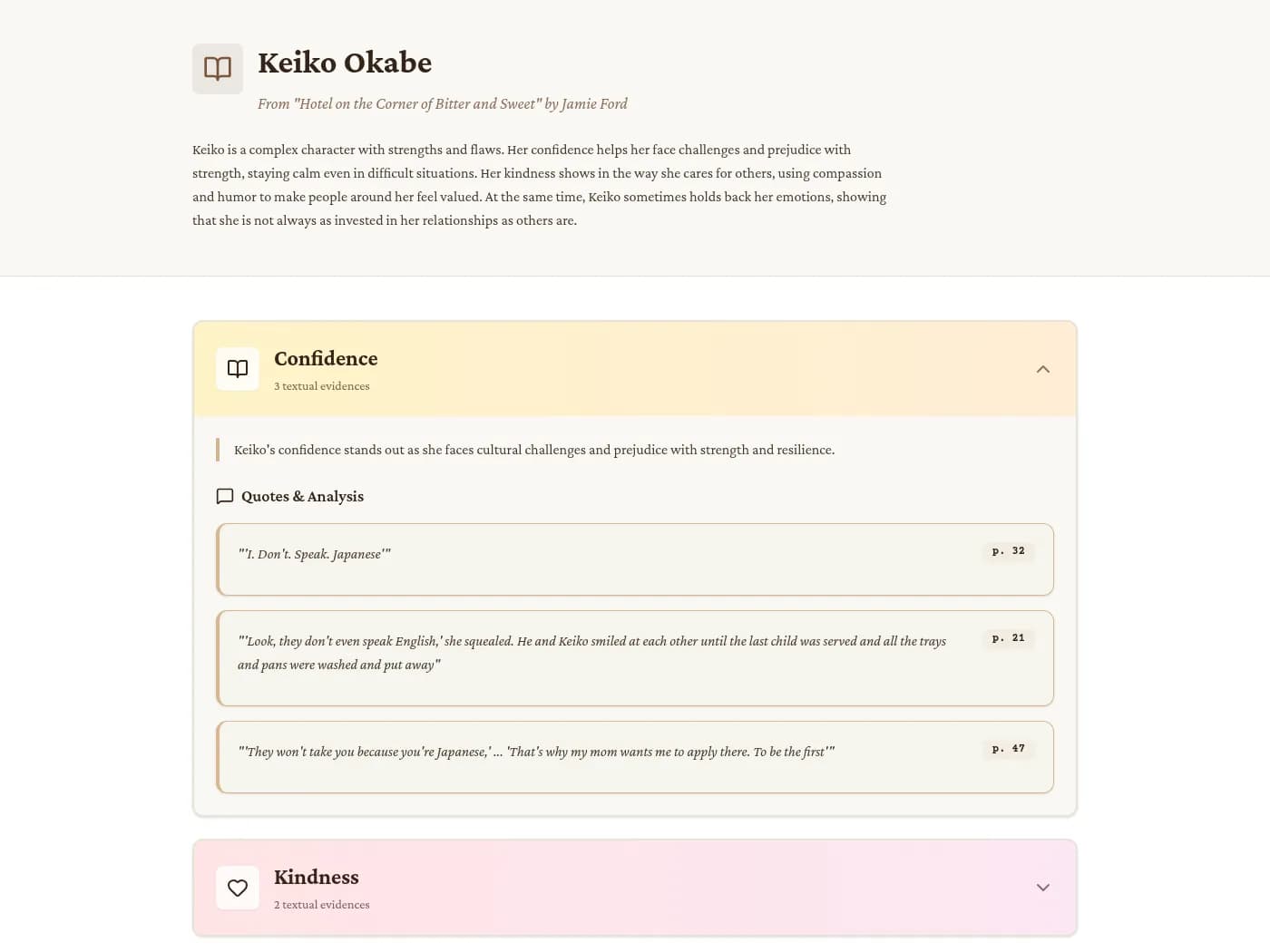 Keiko Character Analysis Explorer