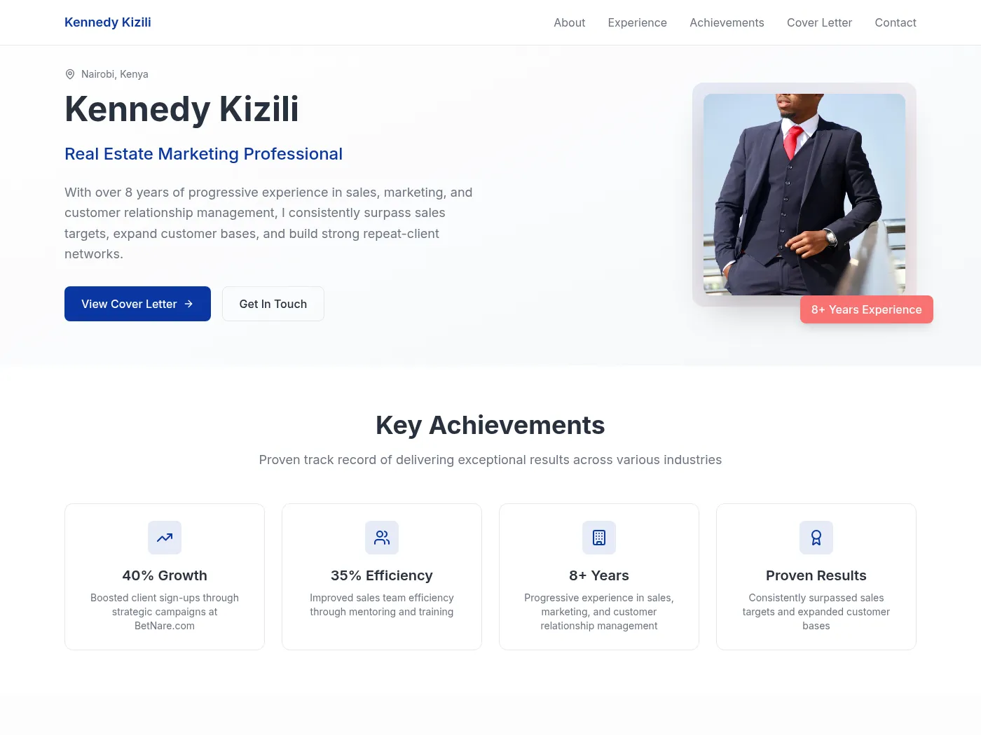 Modern Real Estate Marketer Portfolio for Kennedy Kizili