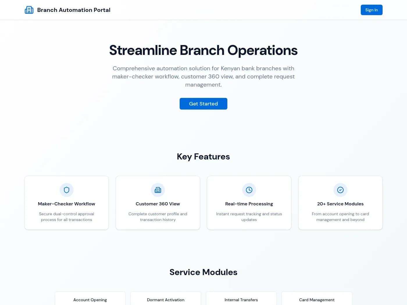 Branch Automation Web App for Kenyan Bank