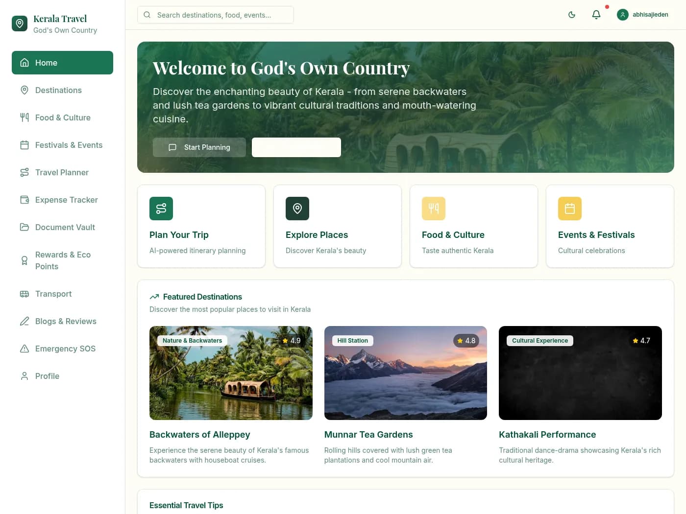 Kerala Travel Companion – The Ultimate Tourist Guide with AI-Powered Smart Features