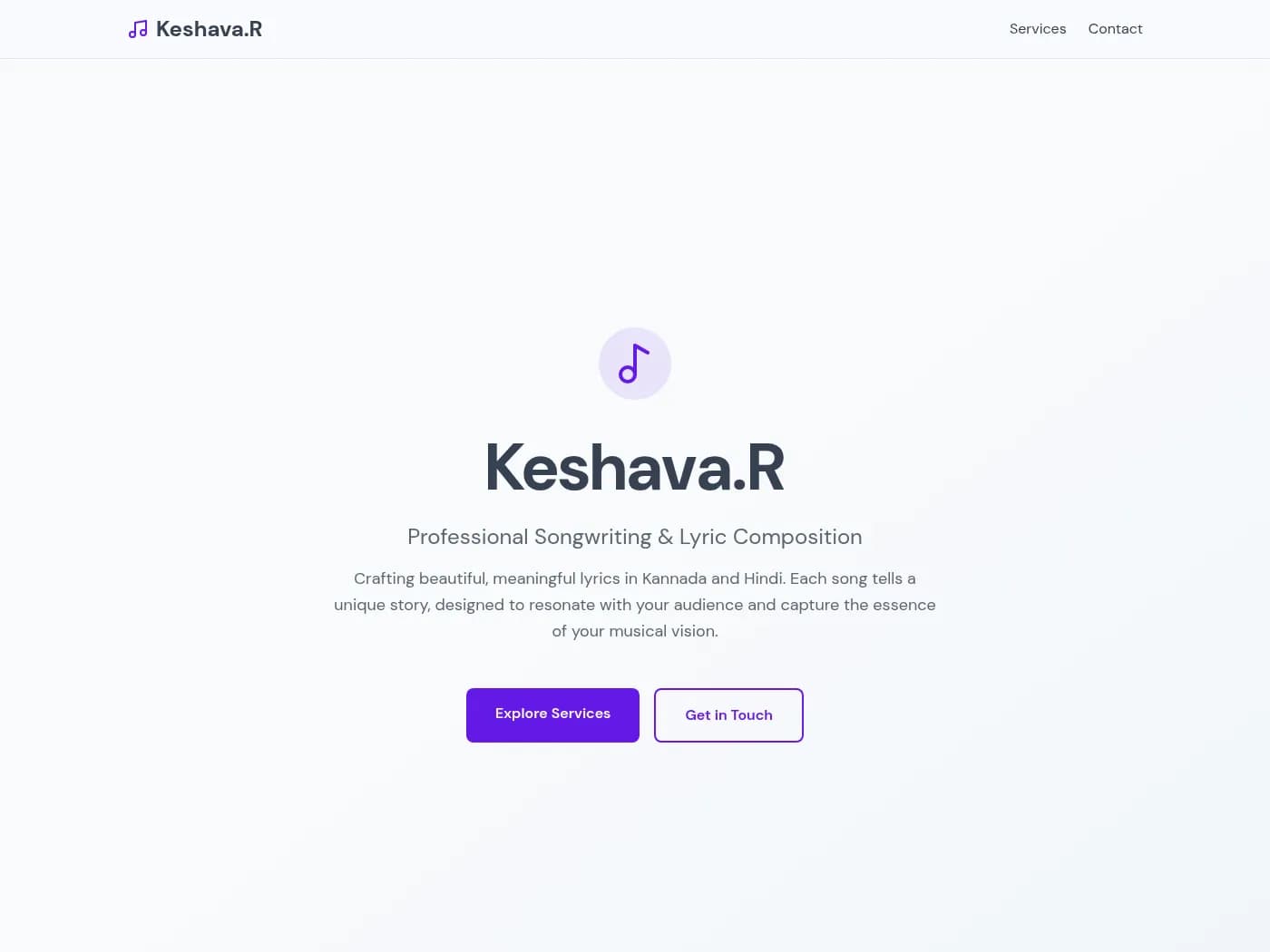 Keshava.R Songwriting Portfolio Website