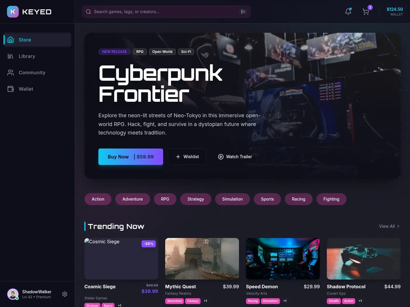 Keyed: Premium Game Distribution UI Concept Art