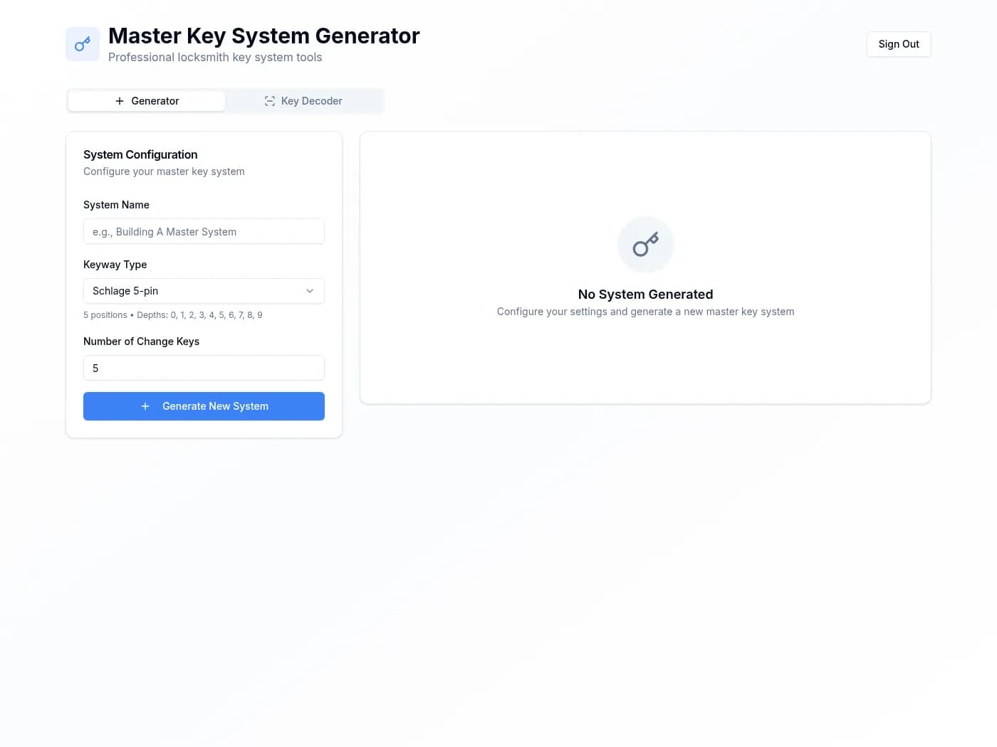 Keyway Master System Generator for Schlage & Kwikset