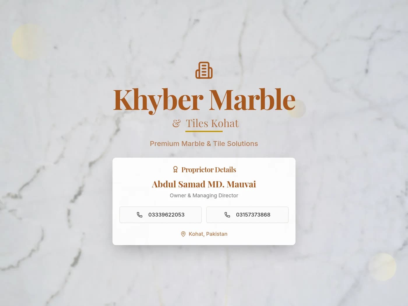 Khyber Marble and Tiles Kohat Business Website