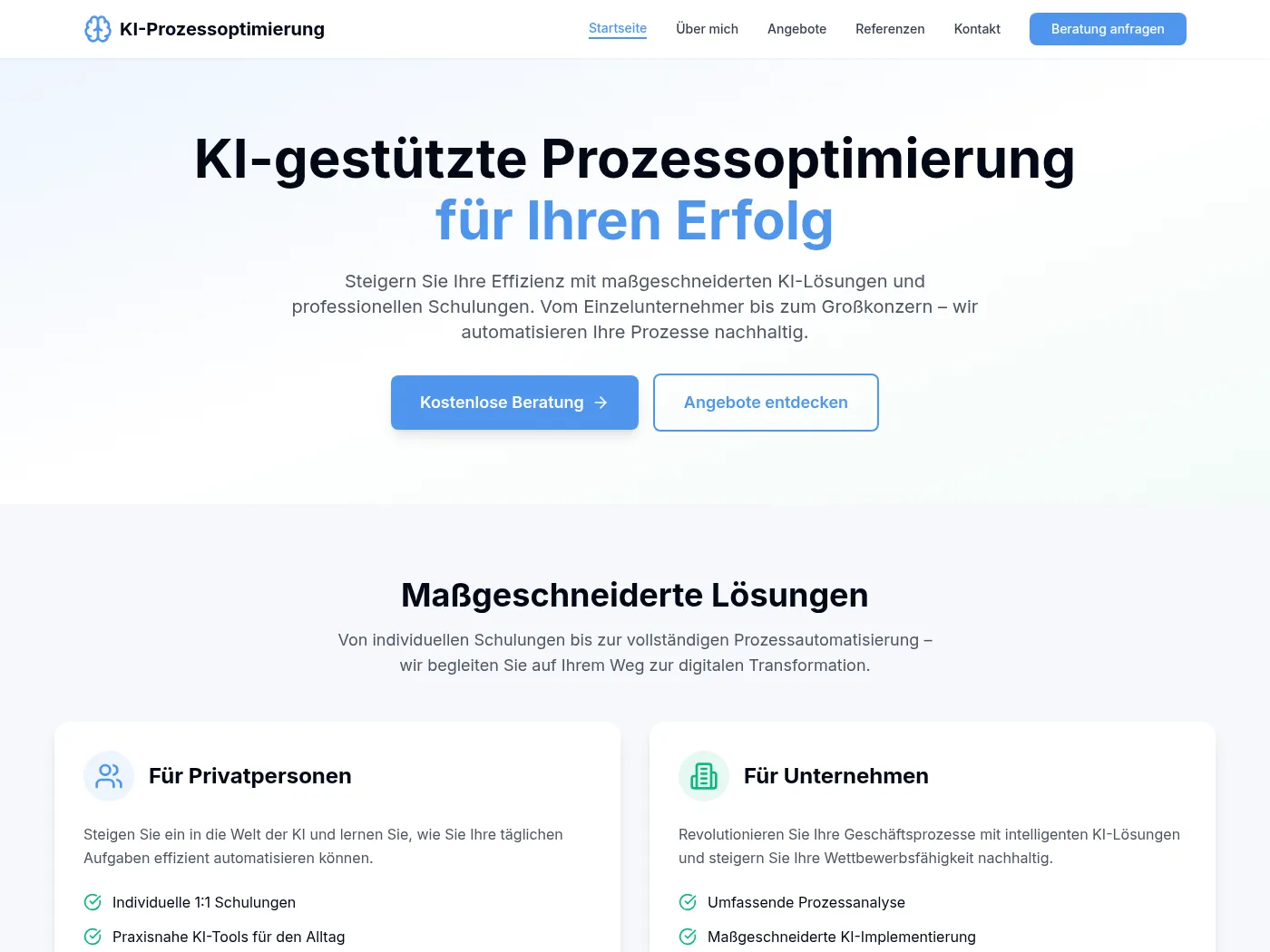 KI-gestützte Prozessoptimierung – Experten-Website für maßgeschneiderte Schulungen & individuelle Lösungen