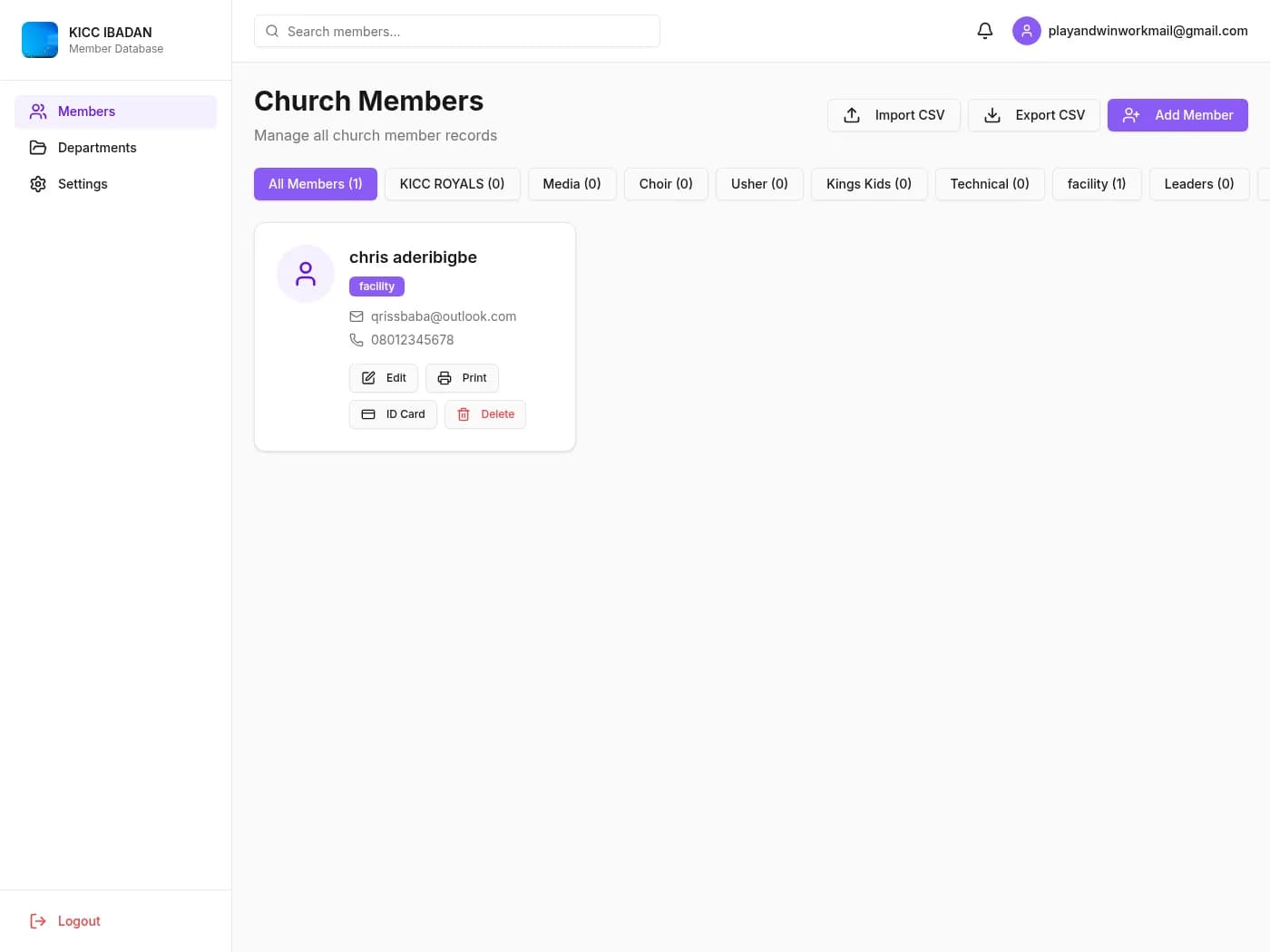 KICC IBADAN Church Member Database App